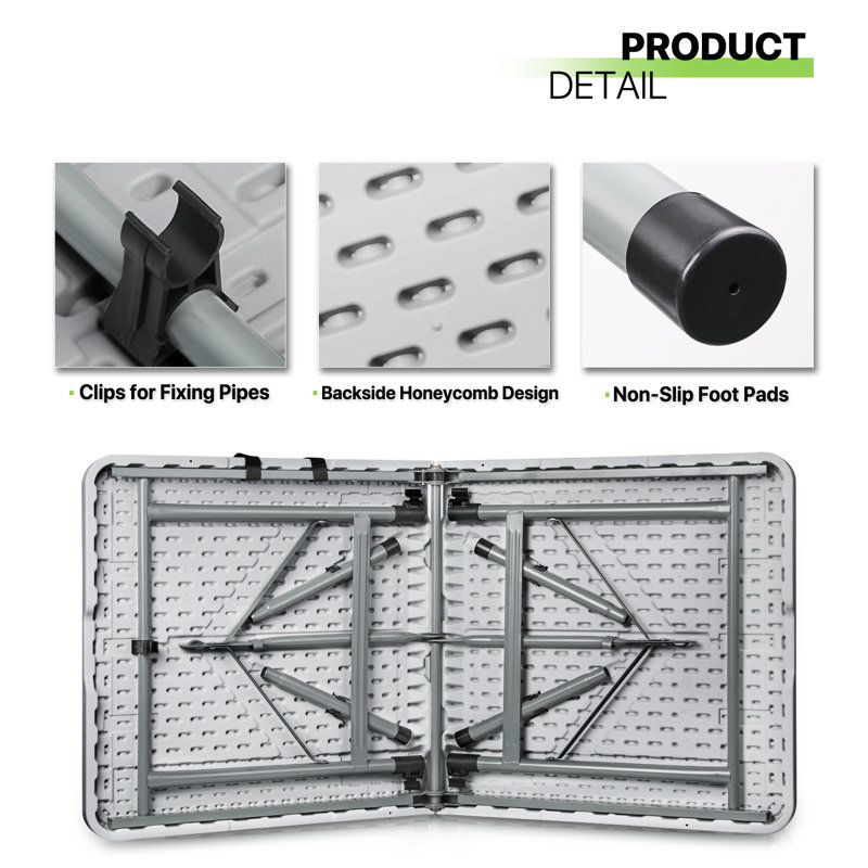 Bring Home Furniture 4-Foot Plastic Folding Table, Indoor Outdoor Desk with Carrying Handle and ...